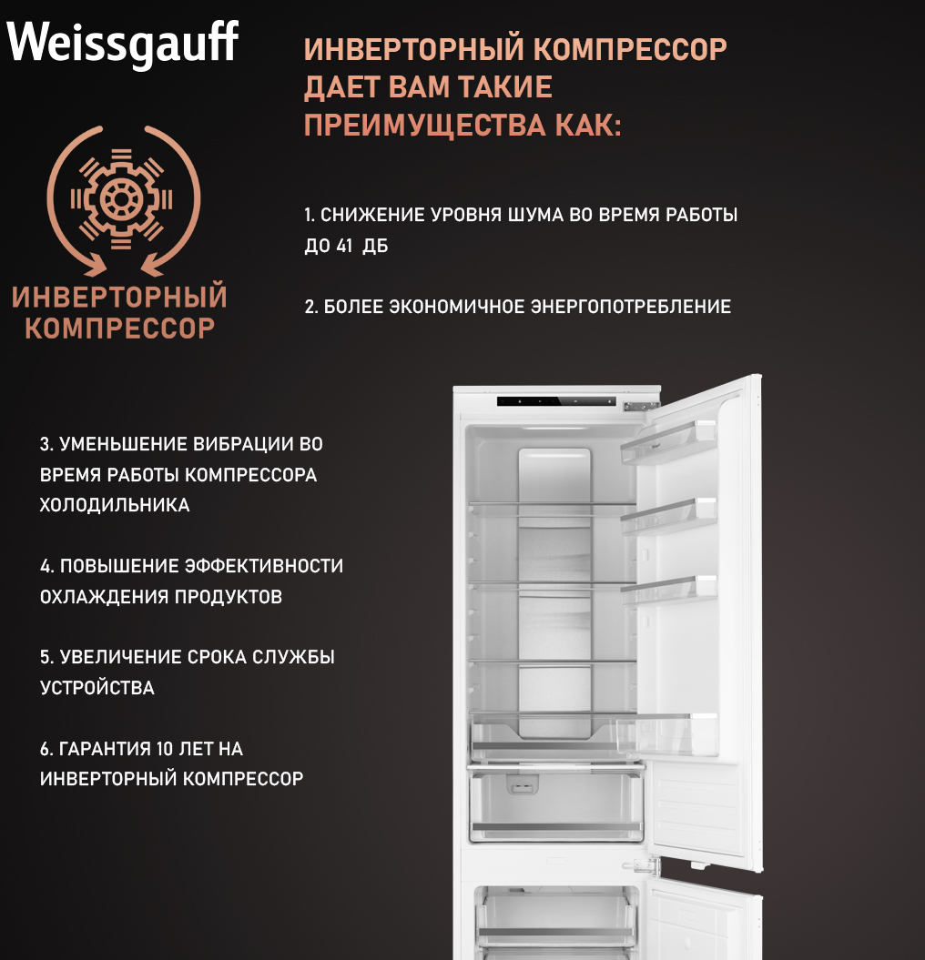 Встраиваемый холодильник с инвертором Weissgauff WRKI 195 Total NoFrost ...